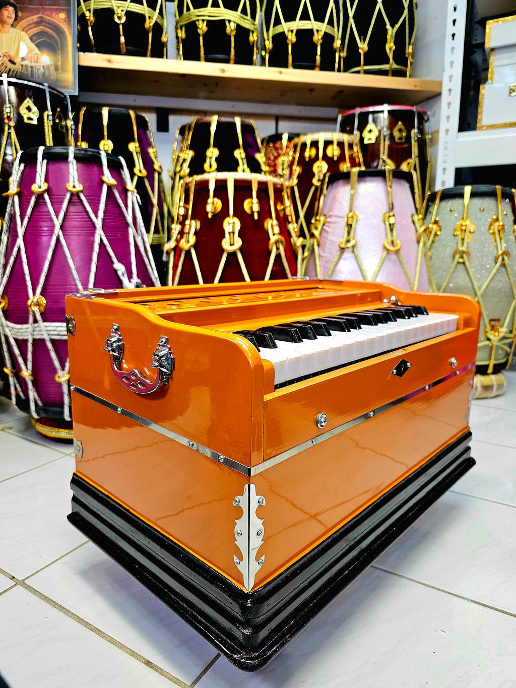 Saffron Symphony: Compact Orange 32 Key Semi-Pro Boxed Harmonium with ...