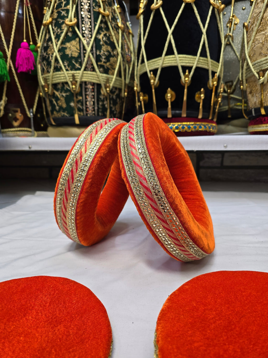 Saffron Glow Tabla Rings Set – Premium Orange & Gold – Sangeet Store