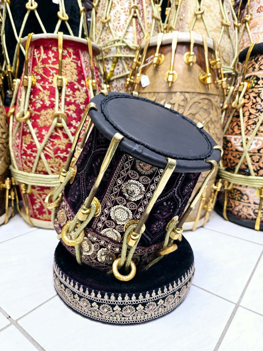 Majestic Raga Dark Purple & Gold Sherwani Wrapped Red Sheesham Half Dh ...