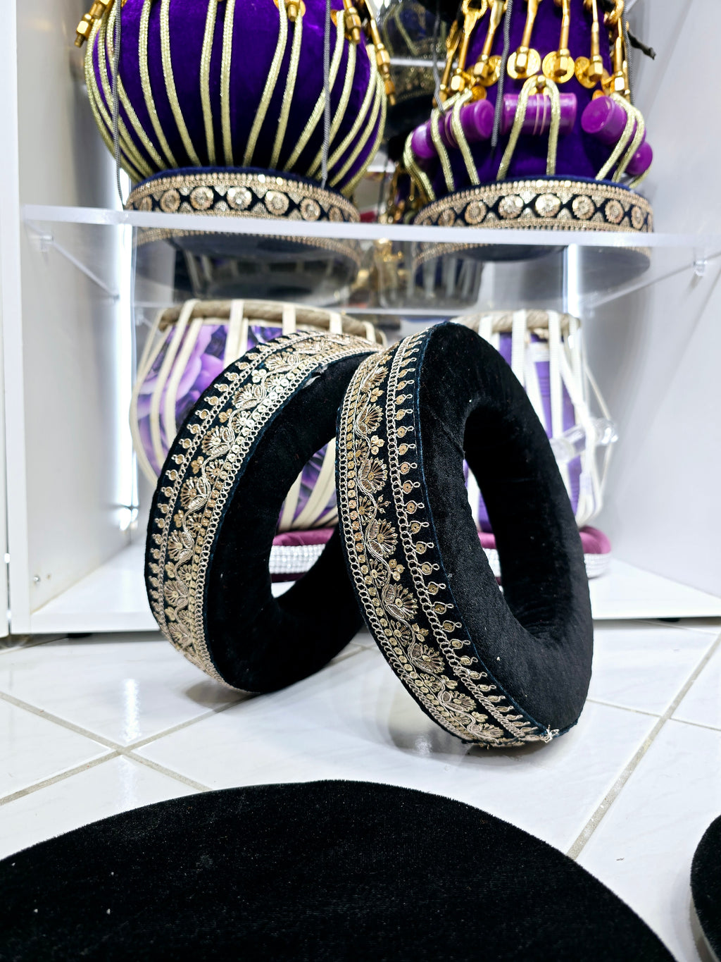 SwarRaj Tabla Ring Set – Classic Black with Gold Brocade Trim + Matchi ...