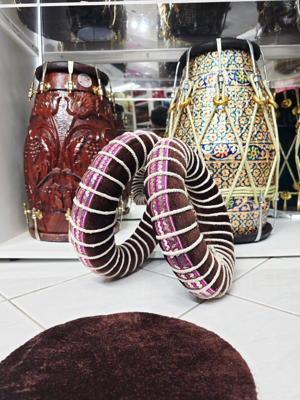 Cocoa Crest – Brown Tabla Ring & Cover Set with Purple Accent Threadin ...