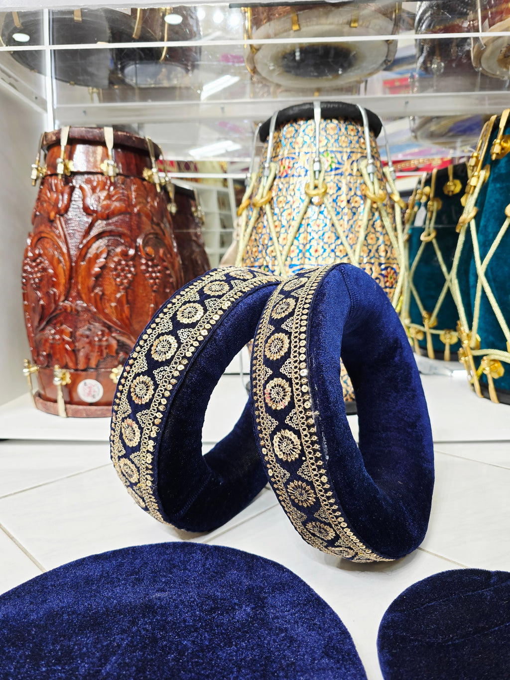 Neel Tarang – Royal Blue Tabla Ring & Cover Set with Sunburst Embroide ...