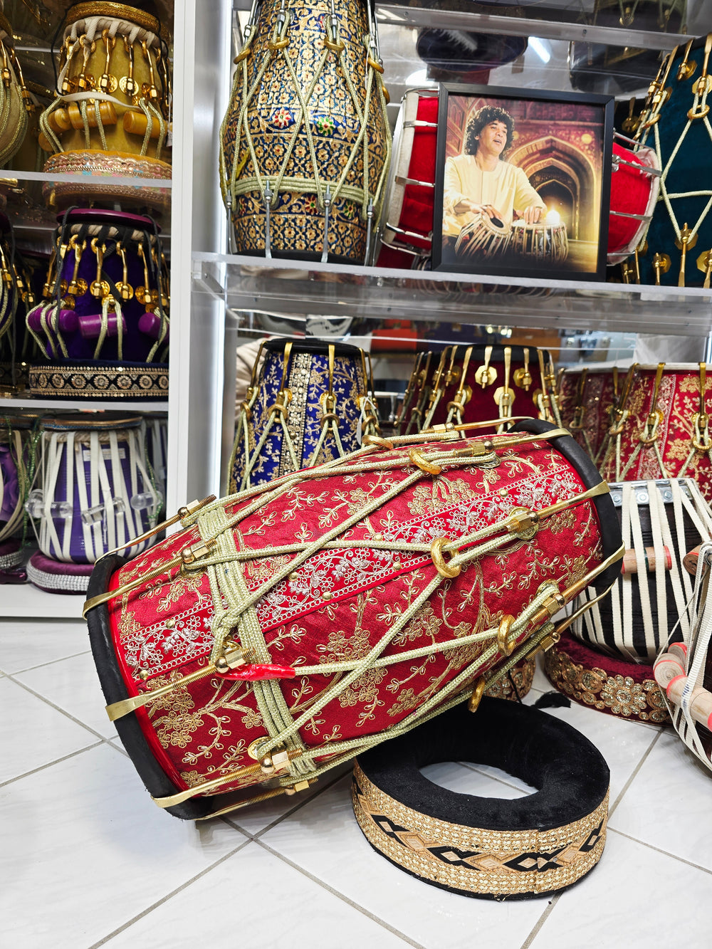 RangMahal™ Premium Sherwani-Wrapped Dholak — 19.4 lb Red Sheesham | Bl ...