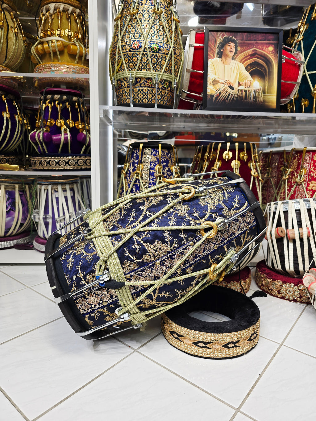 NeelZari Noora™ Premium Sherwani-Wrapped Dholak — 17 lb Red Sheesham ...