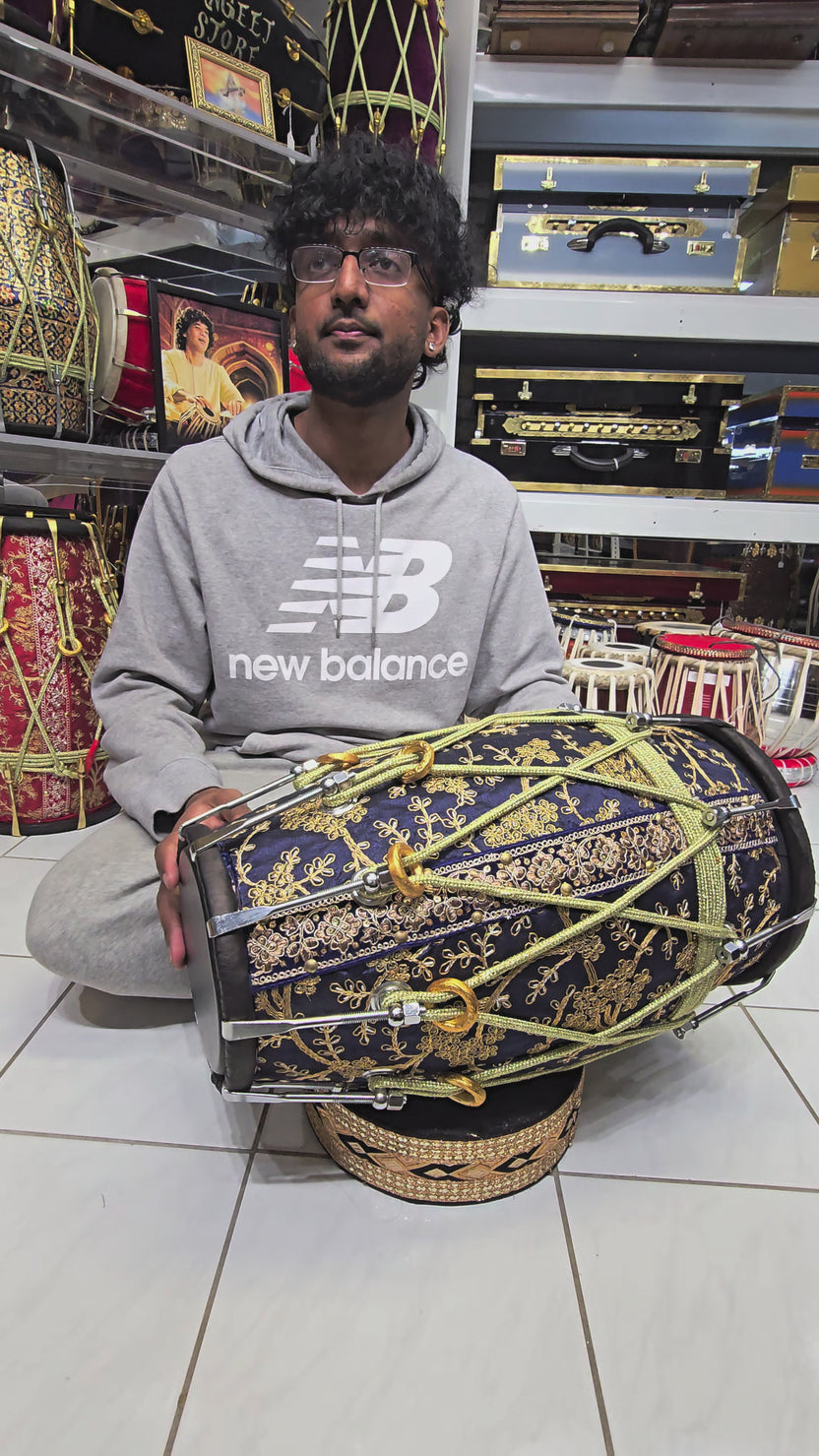 NeelZari Noora™ Premium Sherwani-Wrapped Dholak — 17 lb Red Sheesham ...